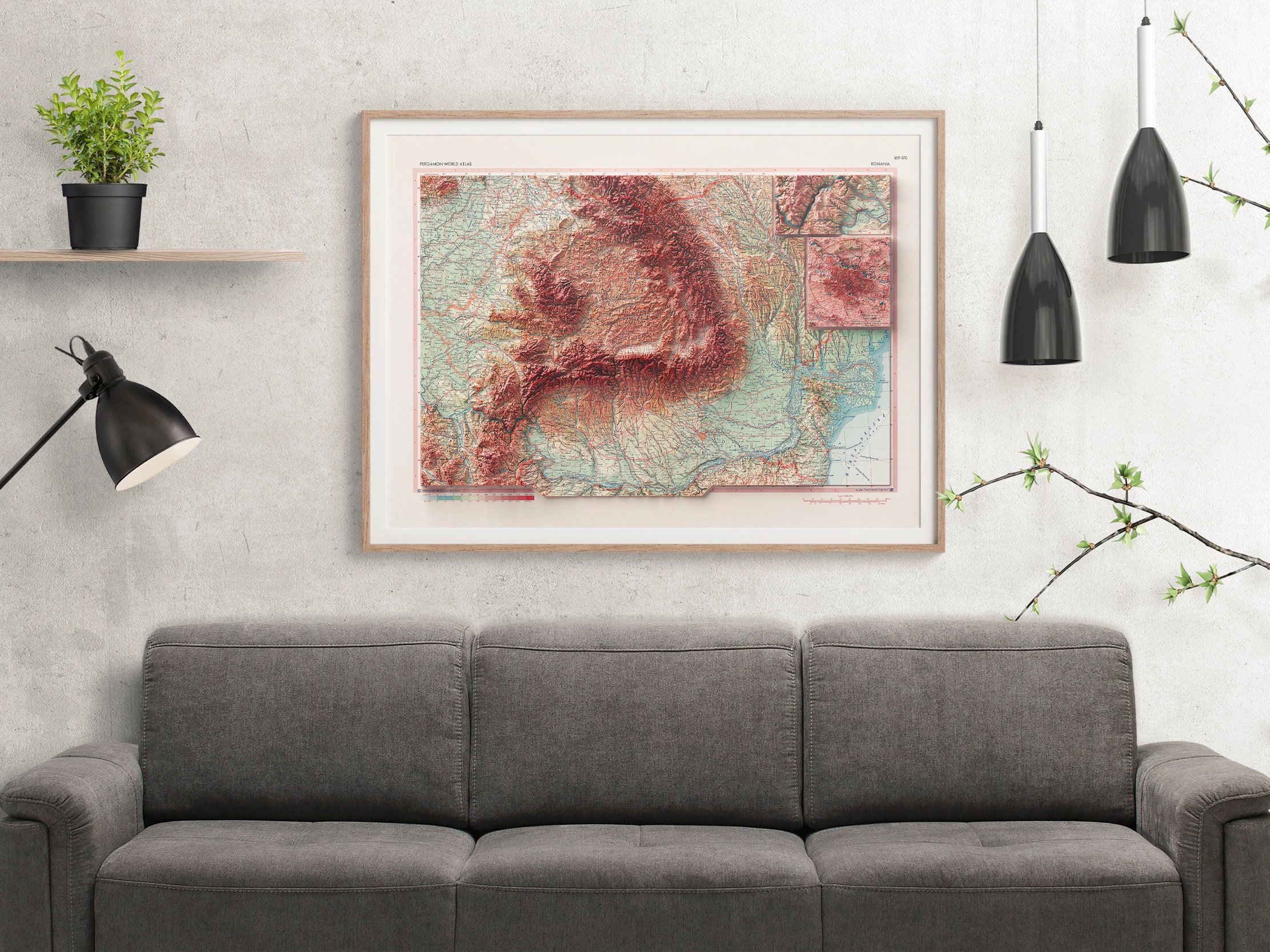 Romania Topographic Map of 1963 2D Poster Shaded Relief Map, Fine Art ...