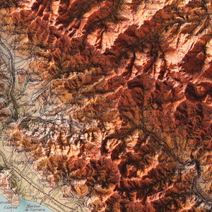 Tuscany italy Topographic Map of 1935 2D Poster Shaded Relief Map, Fine ...
