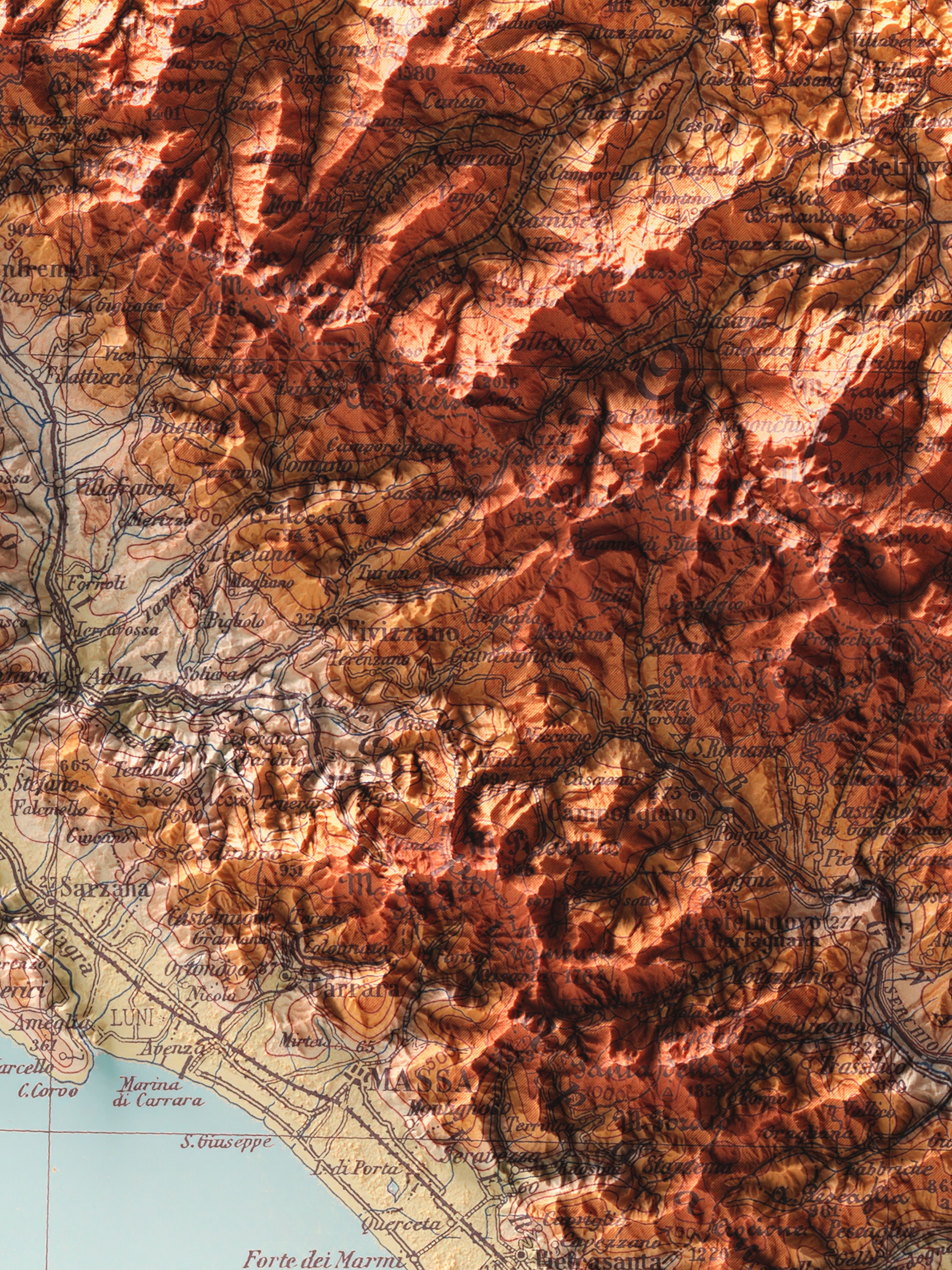 Tuscany italy Topographic Map of 1935 2D Poster Shaded Relief Map, Fine ...