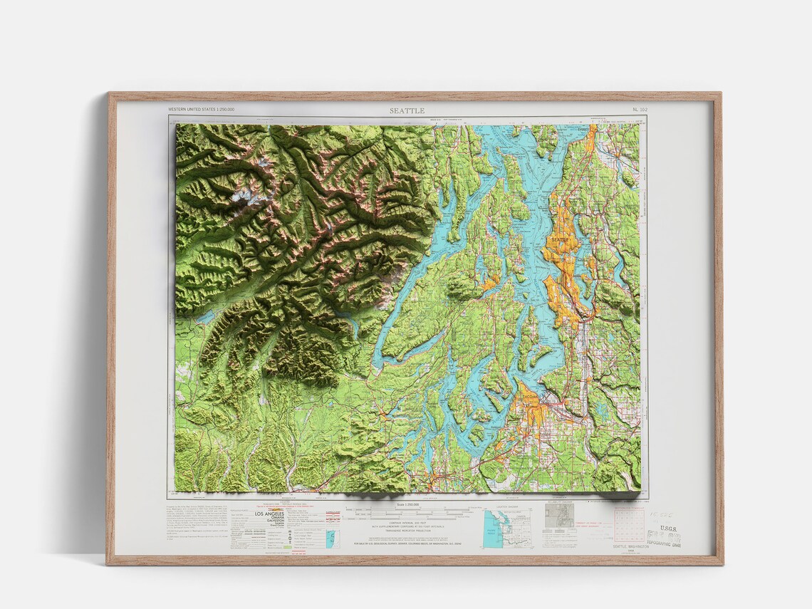 Seattle washington USA Topographic Map of 1958 2D Poster - Etsy