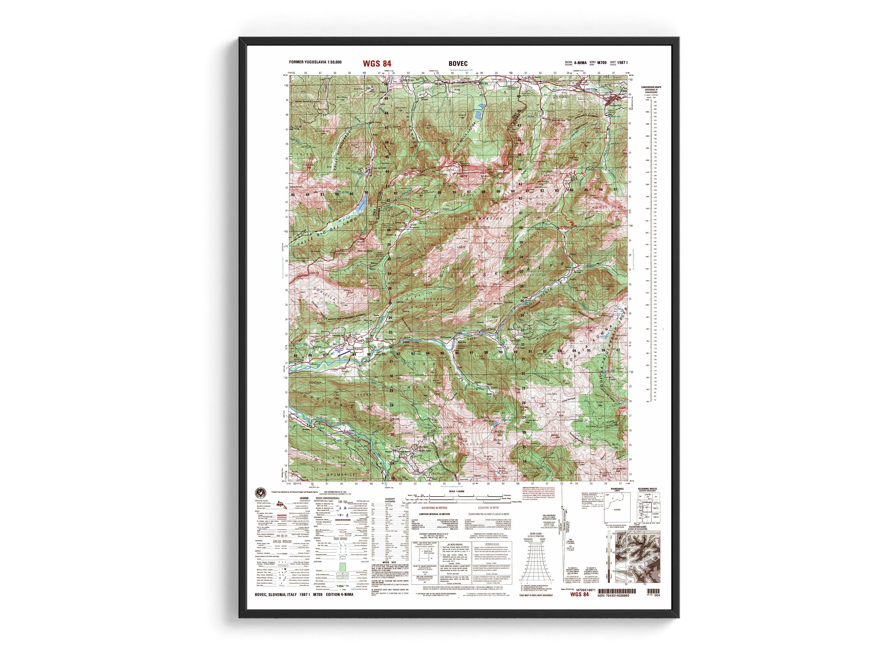 Bovec, Slovenia Topographic Map 1987 Vintage Reprint Poster, Wall Decor ...