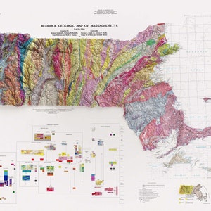 Massachusetts (USA) Geological Map of 1983 - 2D Poster Shaded Relief ...
