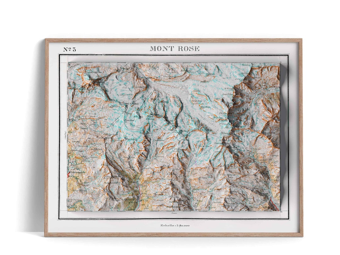 Mt Rosa italy Topographic Map of 1899 2D Poster Shaded - Etsy