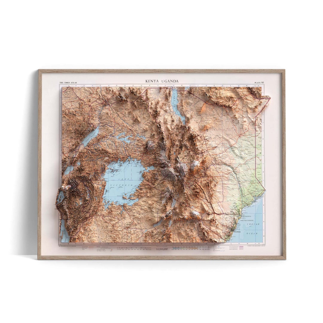 Kenya Uganda Topographic Map of 1956 2D Poster Shaded Relief Map, Fine ...