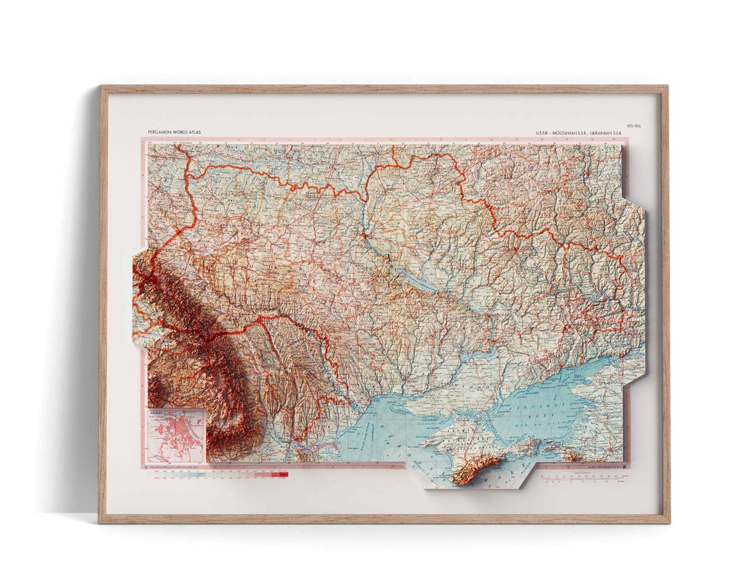 Ukraine Topographic Map of 1967 2D Poster Shaded Relief Map - Etsy