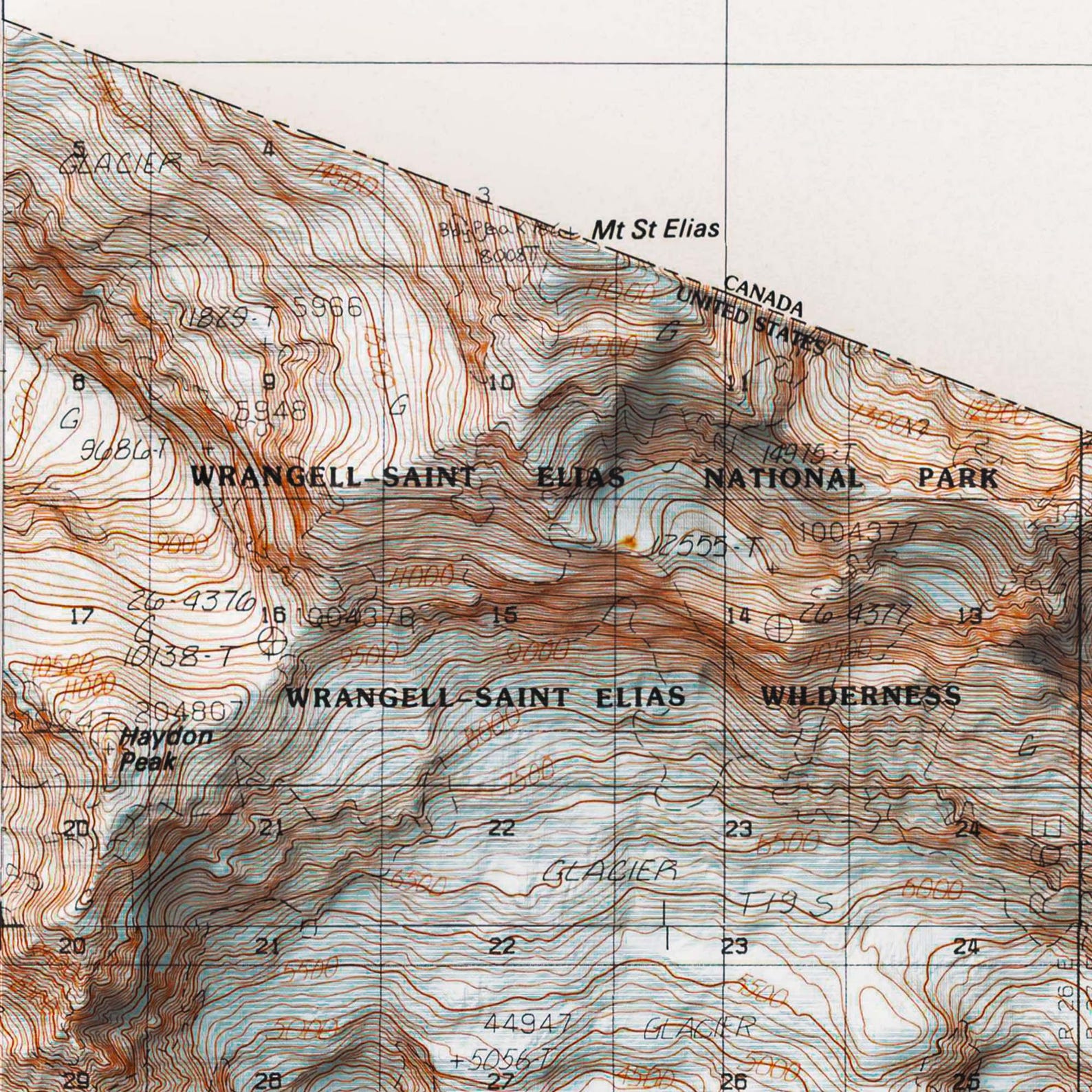 Mt Saint Elias (alaska, USA) Topographic Map of 1985 - 2D Poster Shaded ...