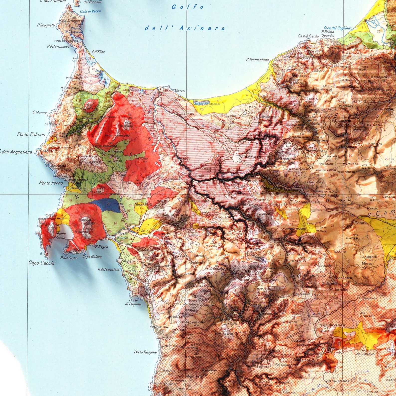 Sardinia (italy) 1960 Soil Map: Vintage Flat Shaded Relief Print Art - Etsy