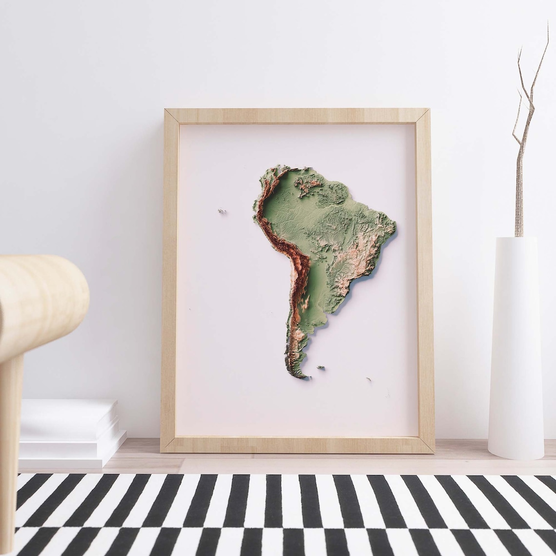 South America Elevation Map (geo) - 2D Poster Shaded Relief Map, Fine ...