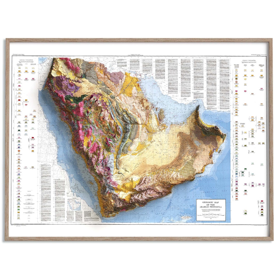 Arabian Peninsula Geological Map of 1963 - 2D Poster Shaded Relief Map ...