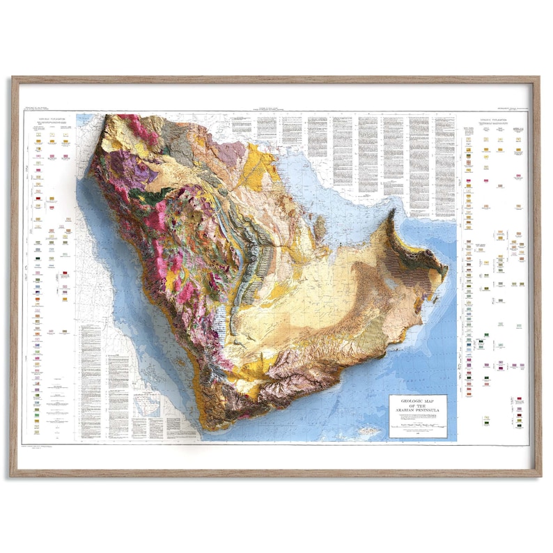 Arabian Peninsula Geological Map of 1963 - 2D Poster Shaded Relief Map ...