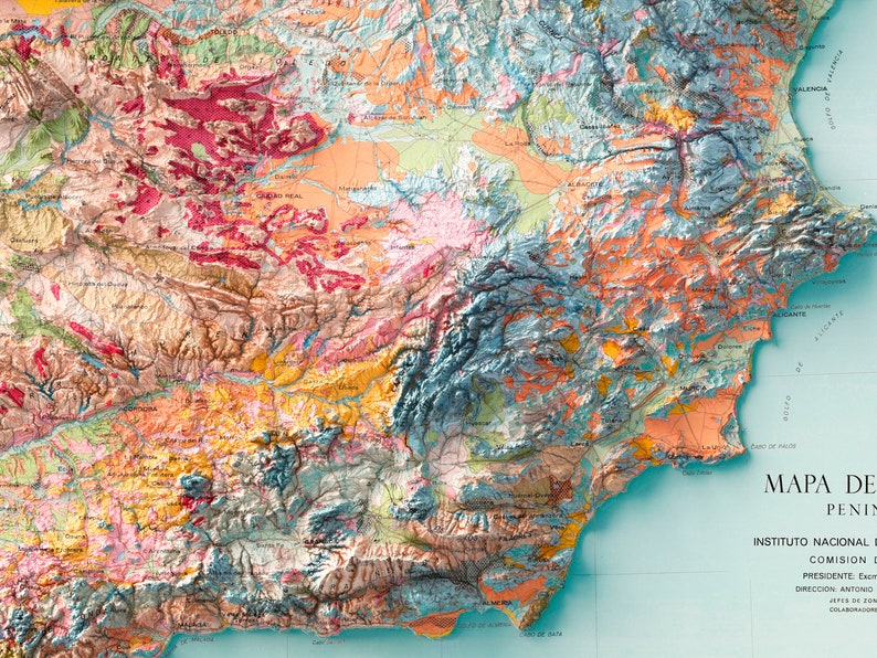 Spanish Peninsula and Baleares spain Soil Map of 1966 2D Poster Shaded ...
