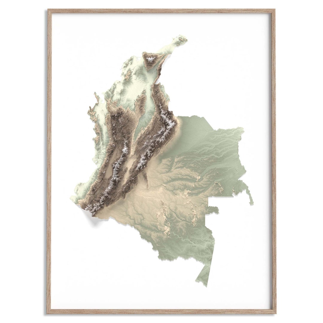 Colombia Elevation Map (geo) - 2D Poster Shaded Relief Map, Fine Art ...