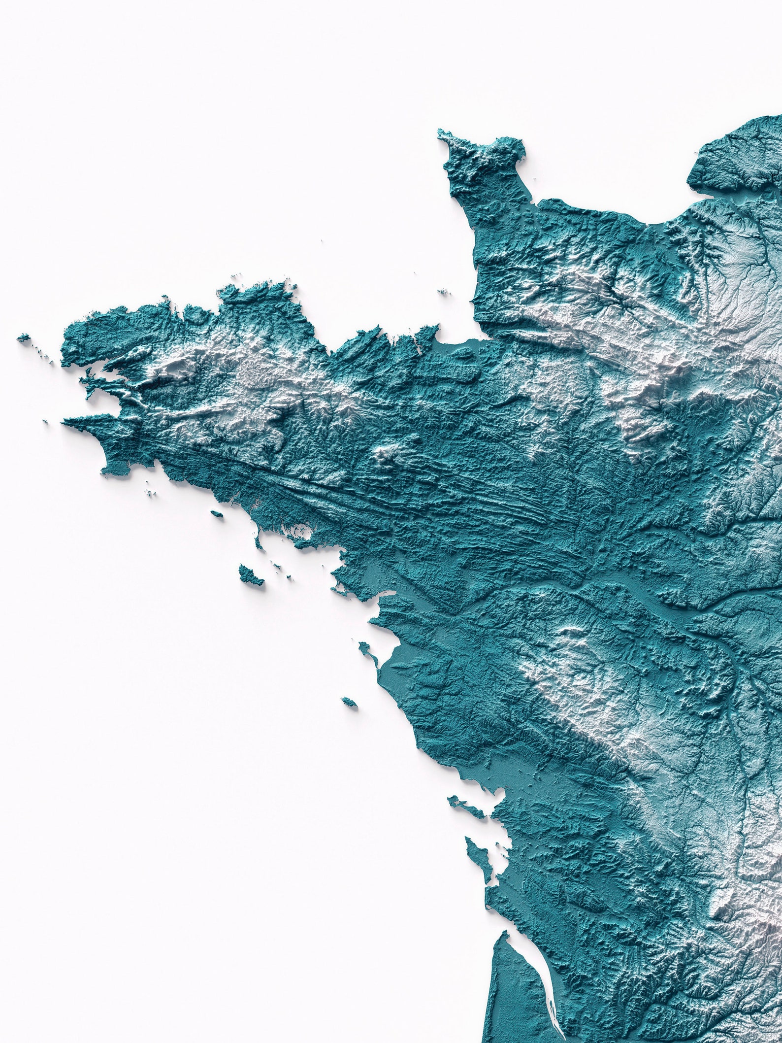 France Elevation Tint Map Irid 2D Poster Shaded Relief Map - Etsy