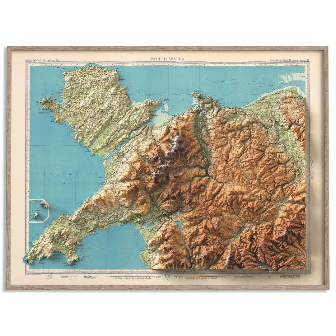 North Wales (wales, UK) Topographic Map of 1941 - 2D Poster Shaded ...