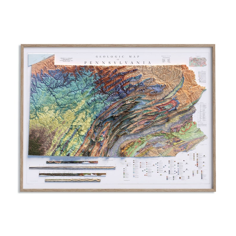 Pennsylvania USA Geological Map of 1960 2D Poster Shaded Relief Map ...