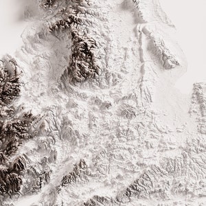 United Kingdom Elevation Map (white) - 2D Poster Shaded Relief Map ...