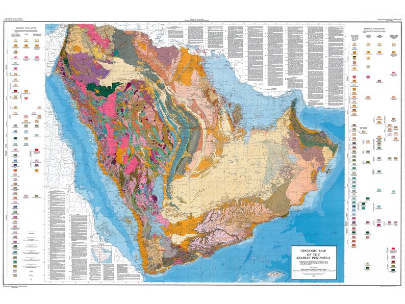 Arabian Peninsula, Geological Map 1963 Vintage Reprint Poster, Wall ...