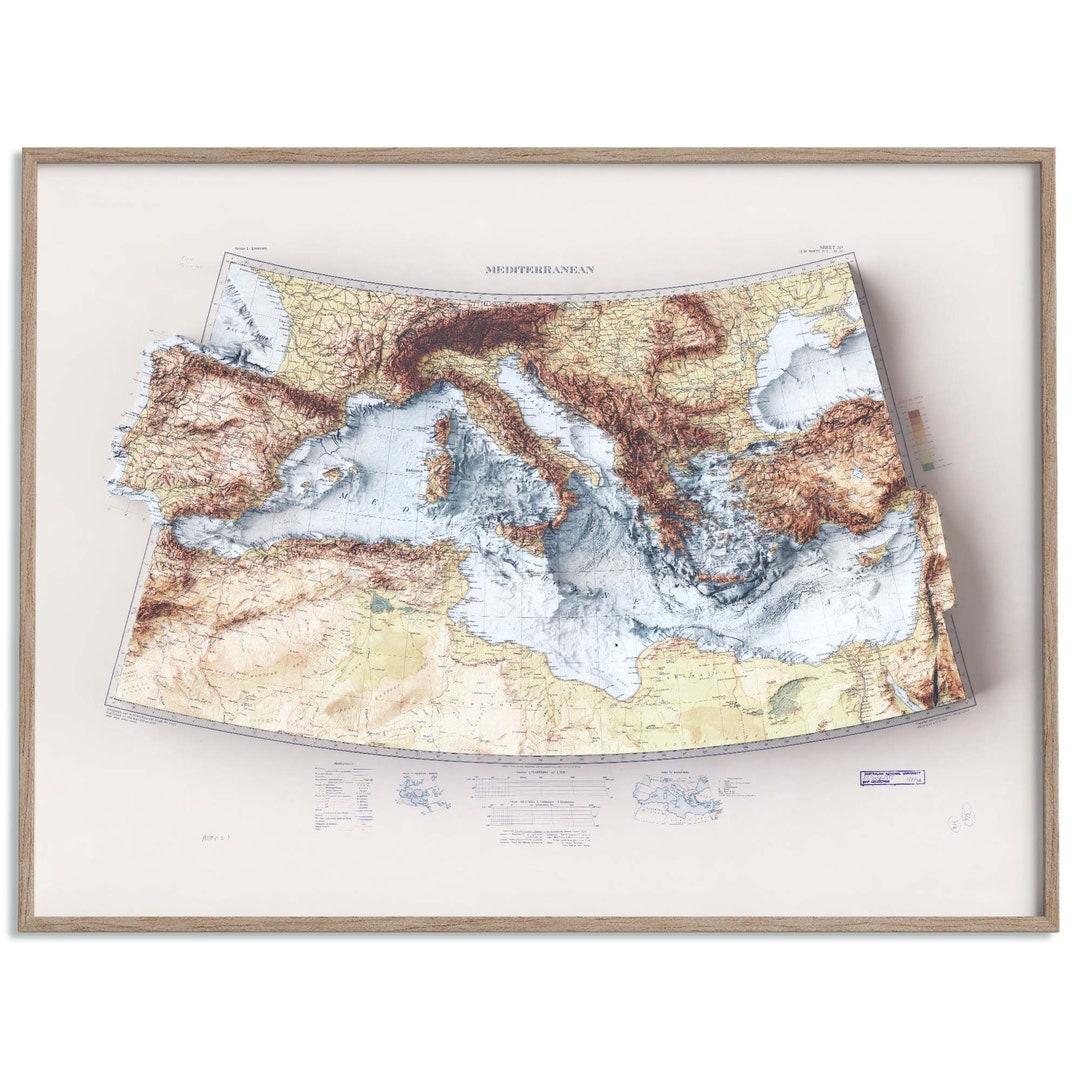 Mapa topográfico batimétrico del mar Mediterráneo de 1837 Mapa en ...