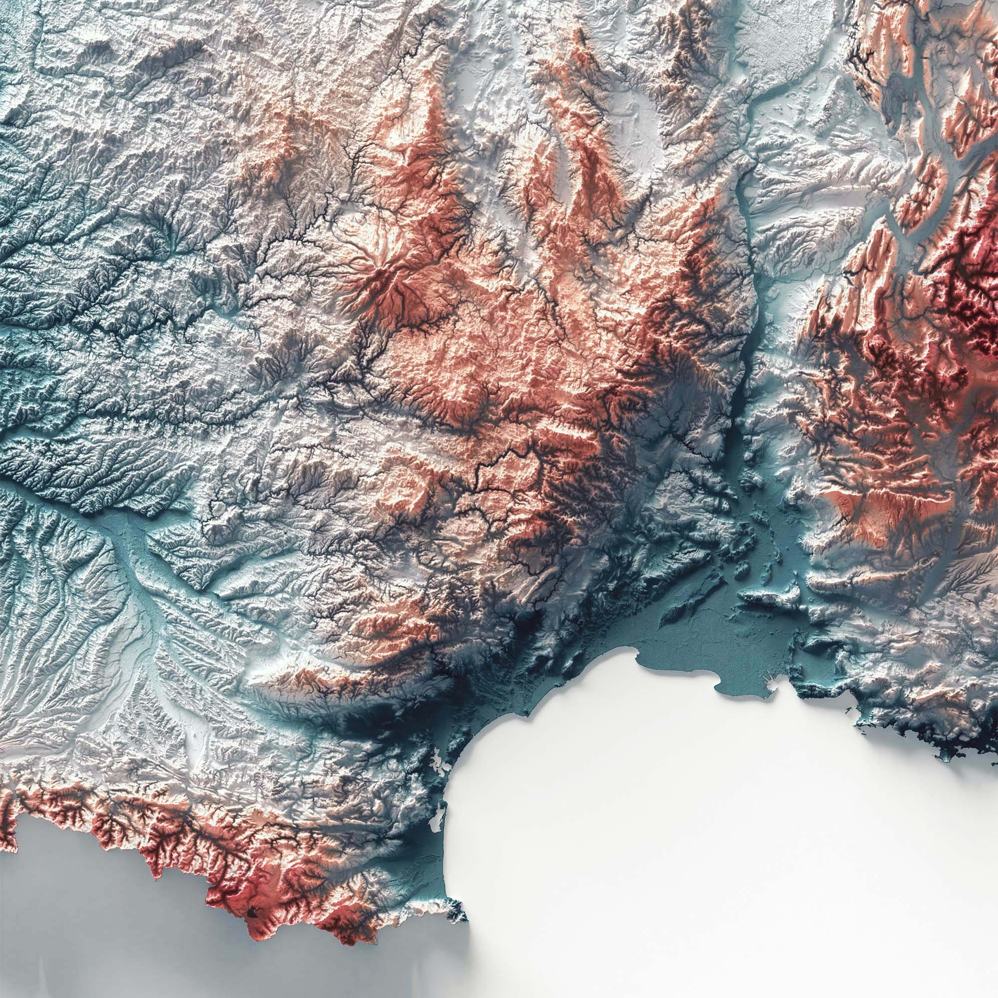 France Elevation Map irid 2D Poster Shaded Relief Map, Fine Art Wall ...