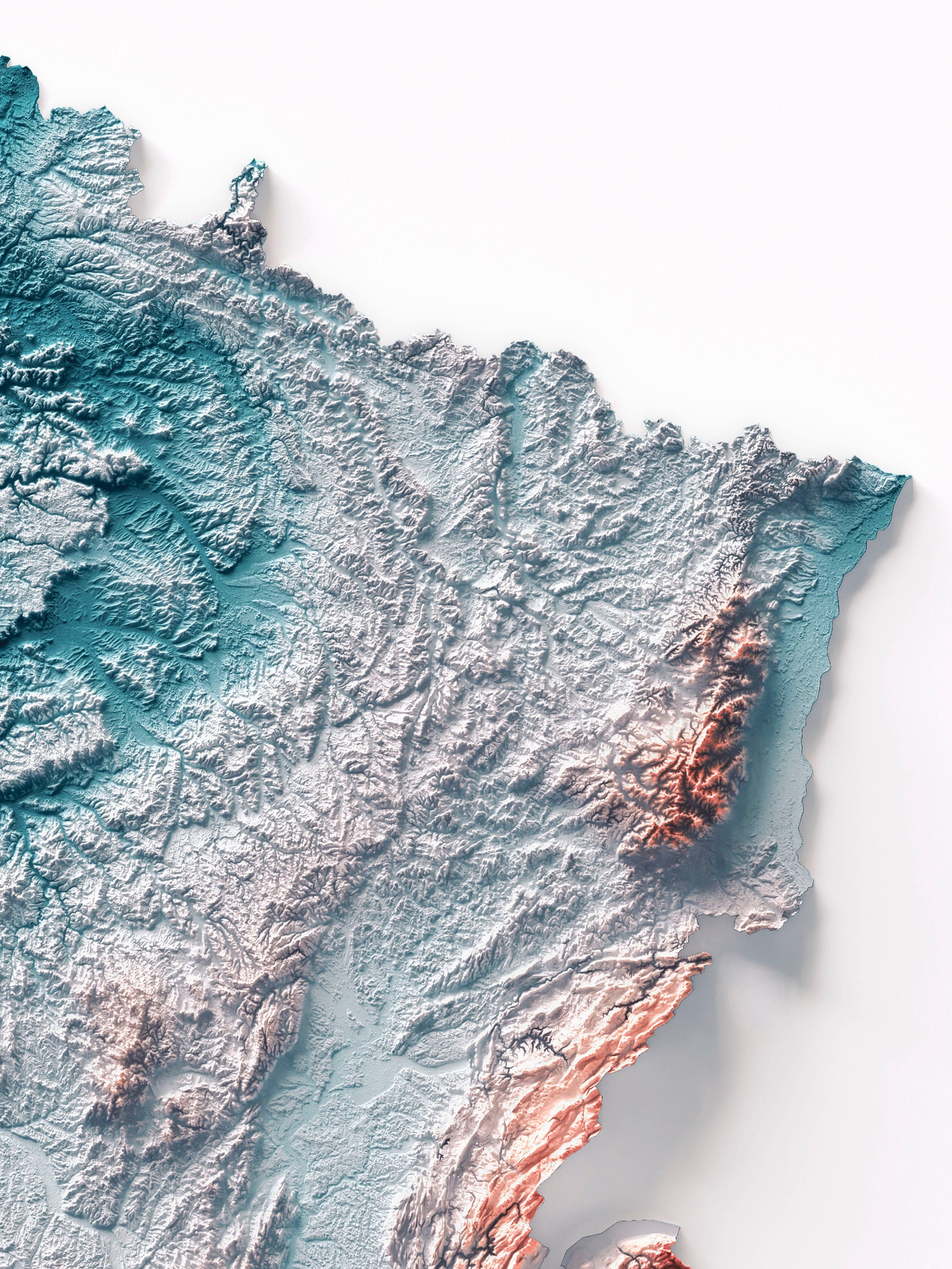 France Elevation Tint Irid Shaded Relief Map Fine Art - Etsy