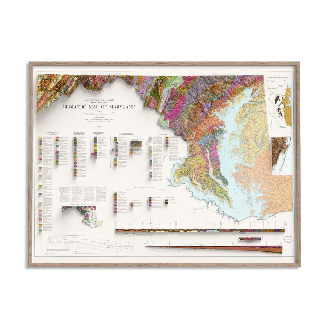 Maryland USA Geological Map of 1968 2D Poster Shaded Relief Map, Fine ...