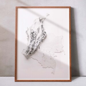 Colombia Elevation Map (white): Flat Shaded Relief Print Art - Etsy