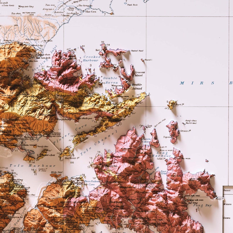 Hong Kong Geological Map of 1936 - 2D Poster Shaded Relief Map, Fine ...