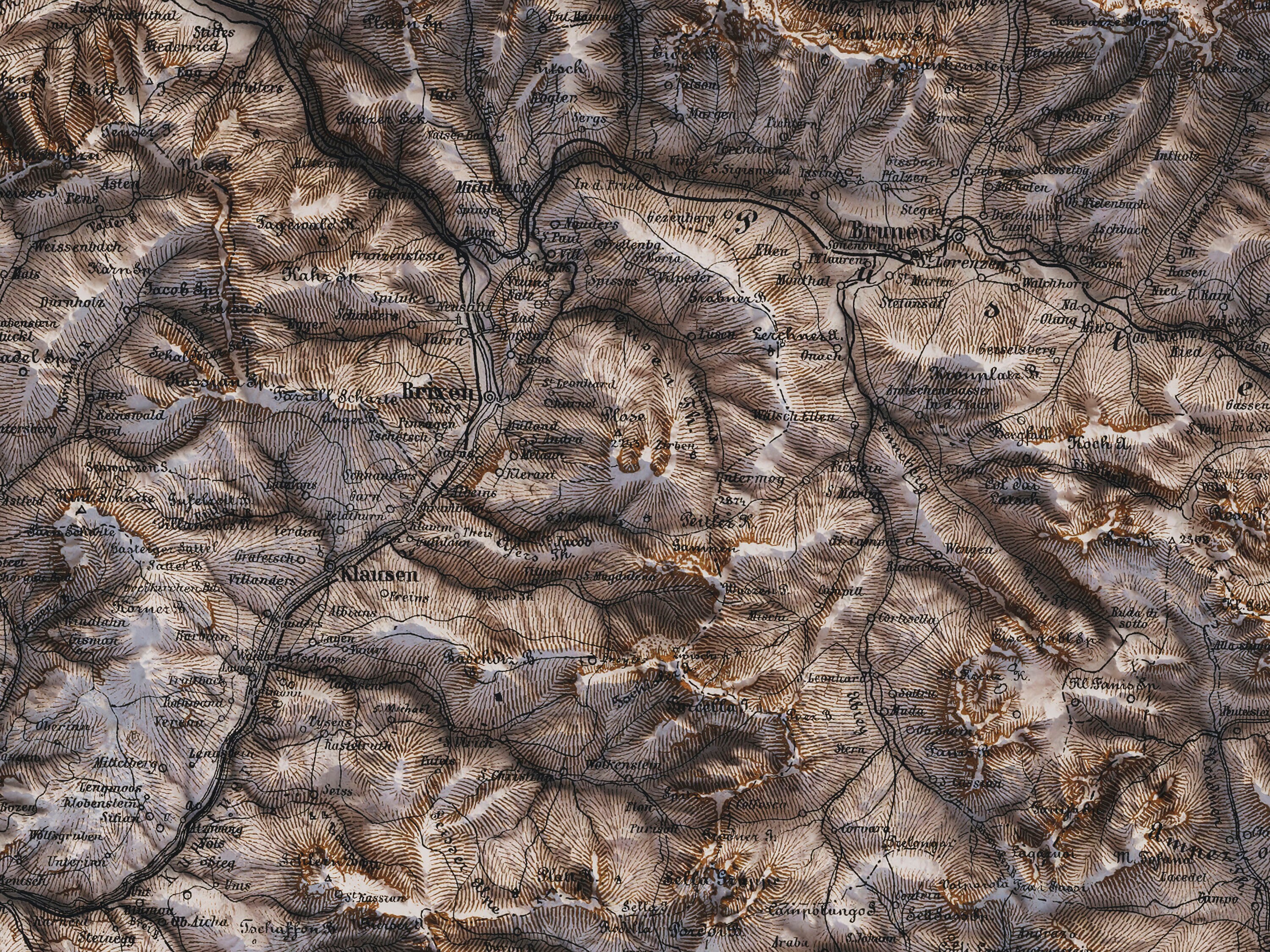 Dolomites italy Topographic Map of 1880 2D Poster Shaded Relief Map ...