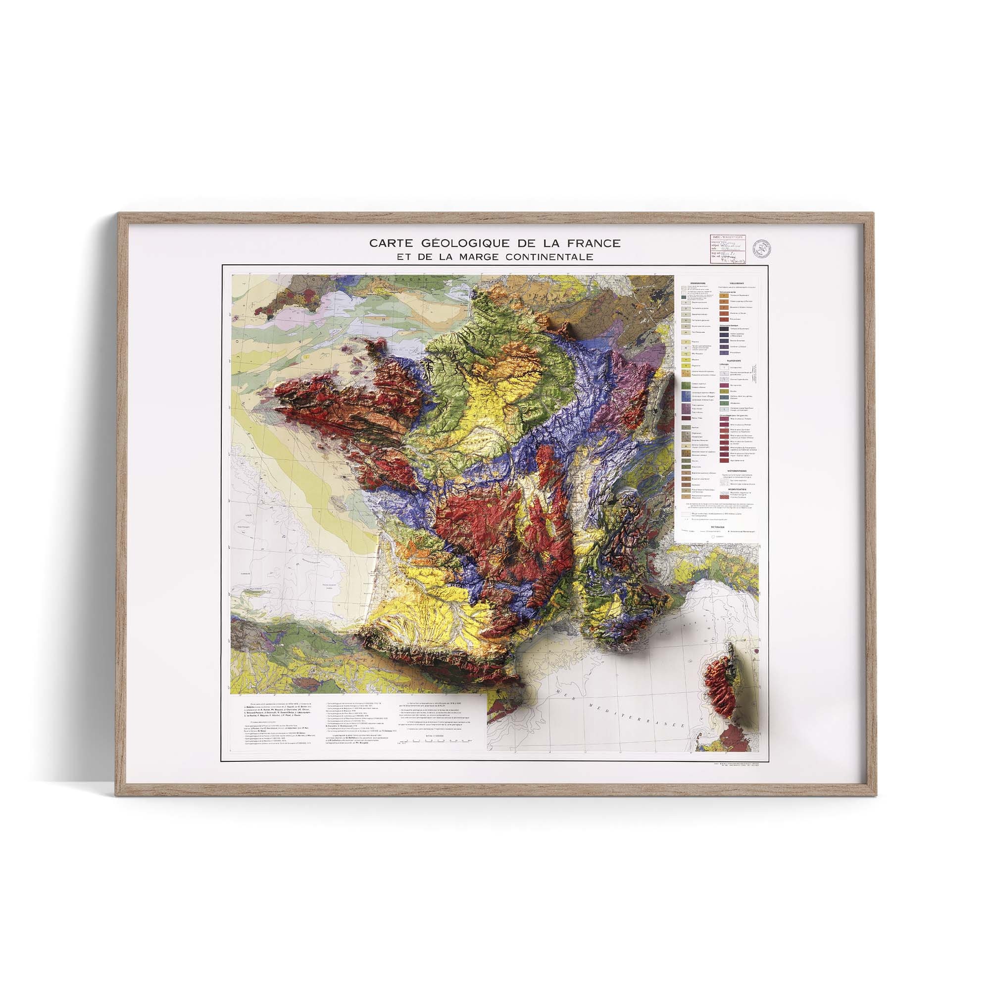 France Geological Map of 1980 2D Poster Shaded Relief Map, Fine Art ...