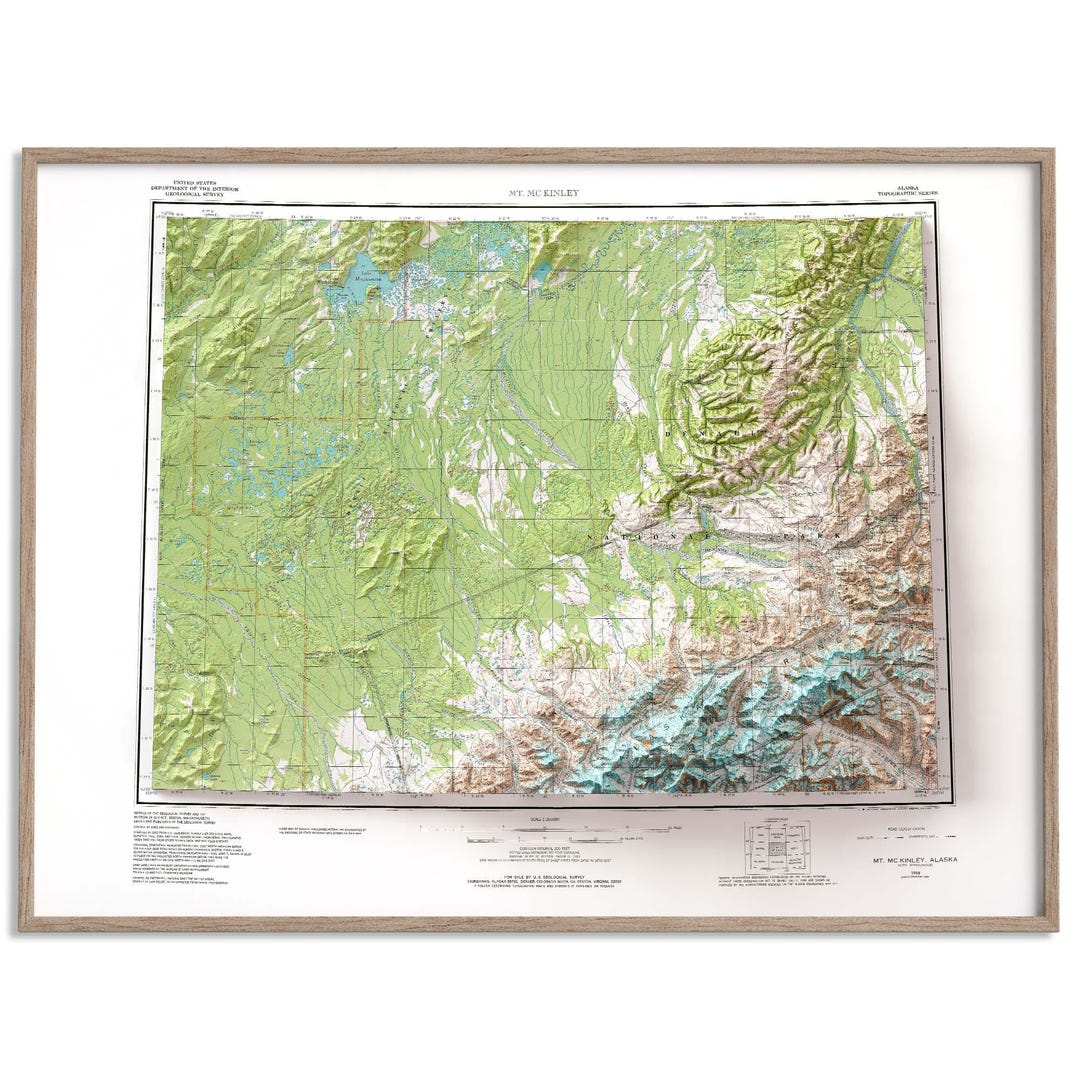 Denali (alaska, USA) Topographic Map of 1982 - 2D Poster Shaded Relief ...