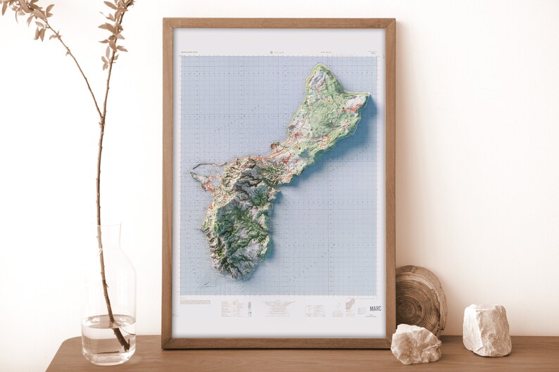 Guam mariana Islands, USA Topographic Map of 1965 2D Poster Shaded ...