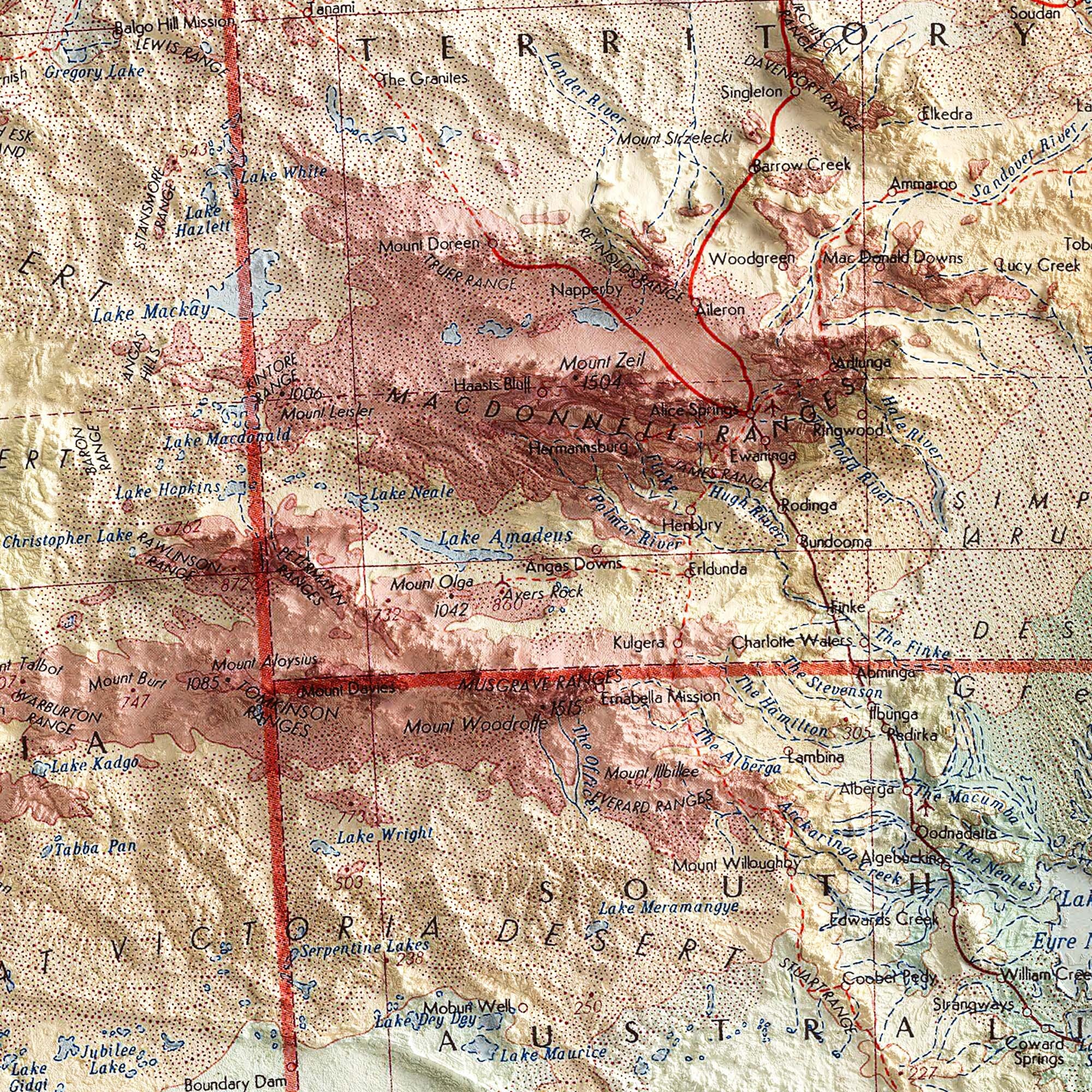 Australia Topographic Map of 1967 2D Poster Shaded Relief Map, Fine Art ...