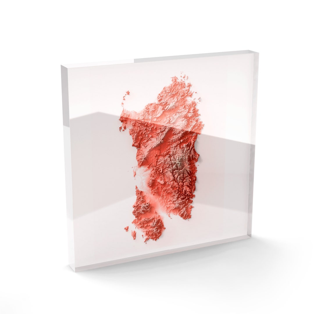Sardinia Italy Acrylic Block, Hypsometric Shaded Relief Map, Custom ...