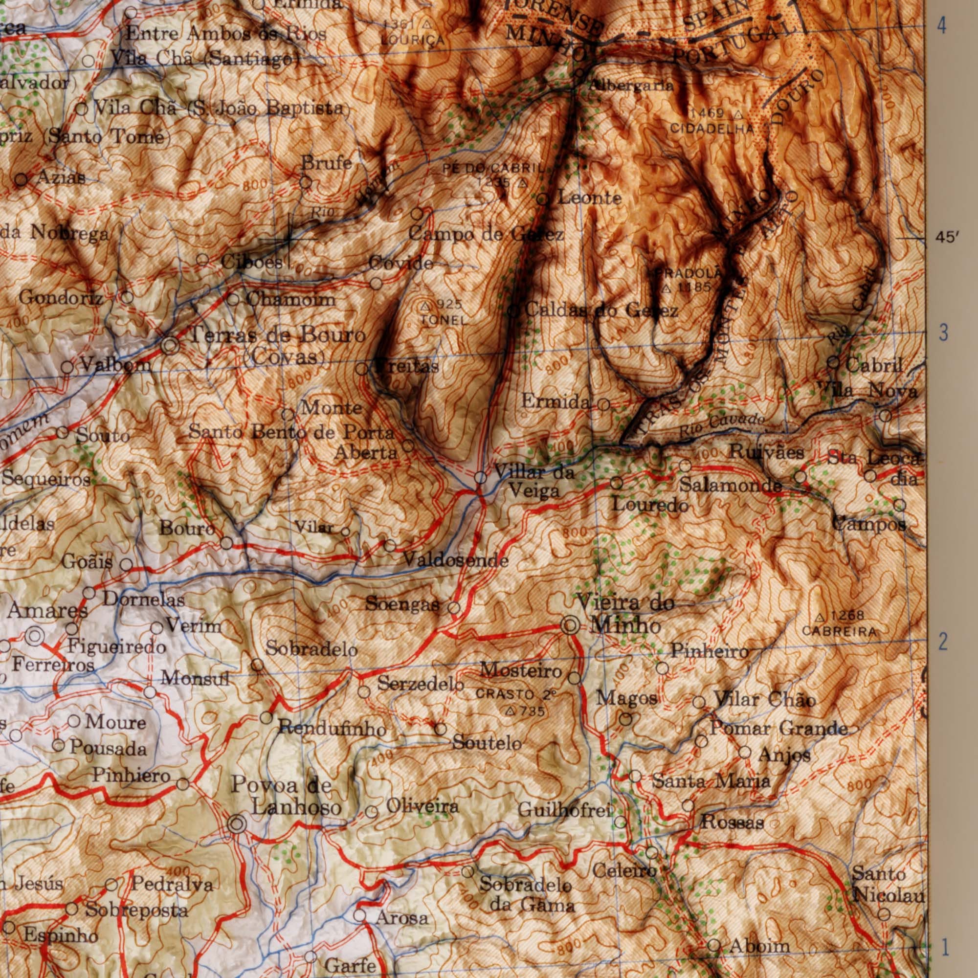 Porto (portugal) 1944 Topographic Map: Vintage Flat Shaded Relief Print ...
