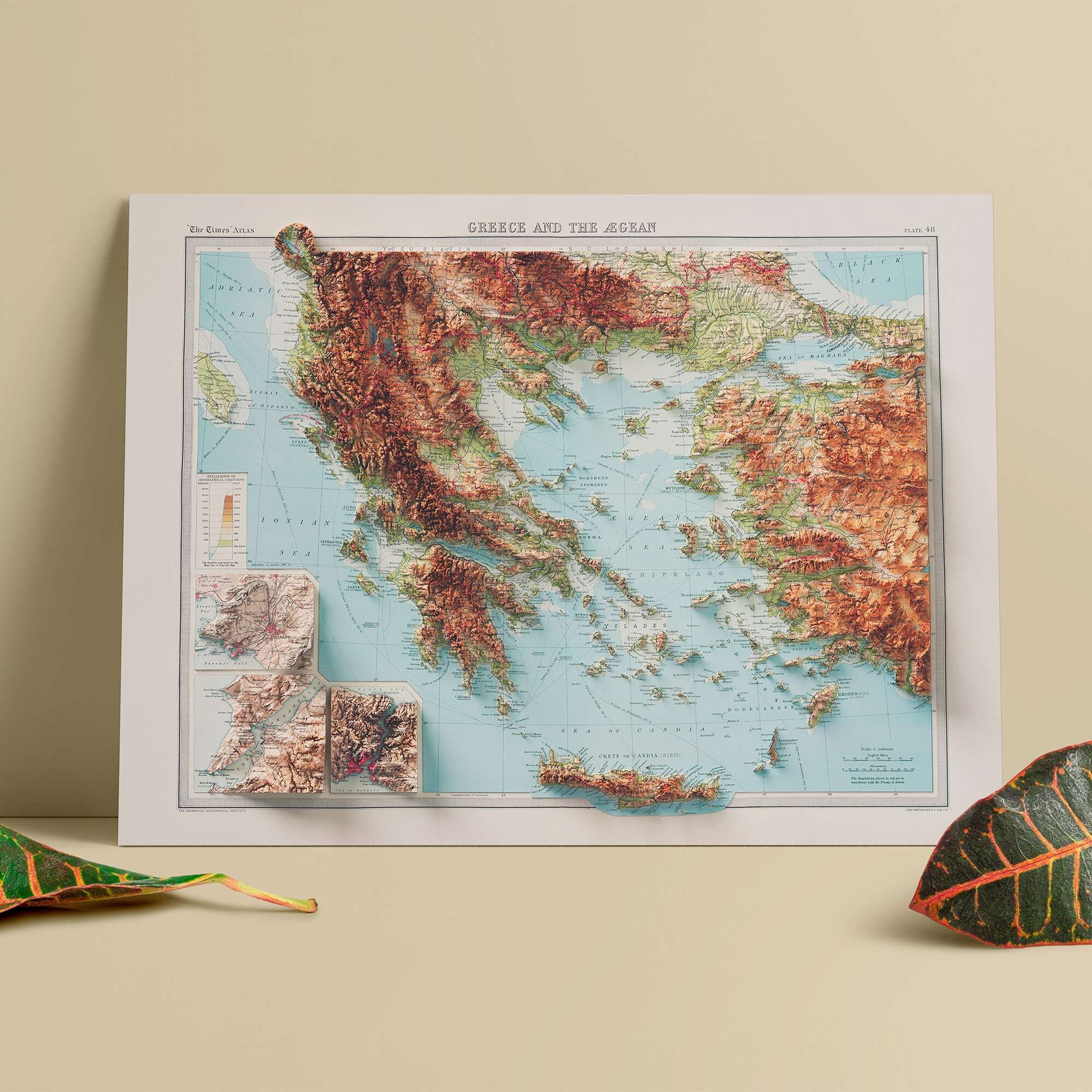 Greece Topographic Map of 1922 2D Poster Shaded Relief Map, Fine Art ...
