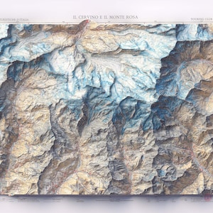 Matterhorn and Mt Rosa Topographic Map of 1928 - 2D Poster Shaded ...
