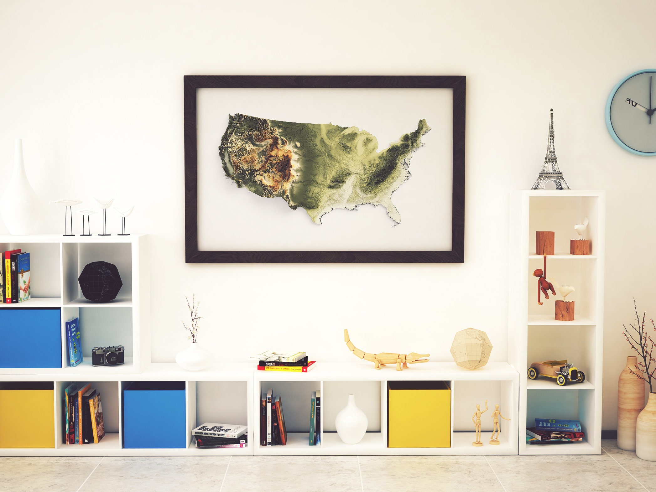 United States of America Elevation Map geo 2D Poster Shaded Relief Map ...