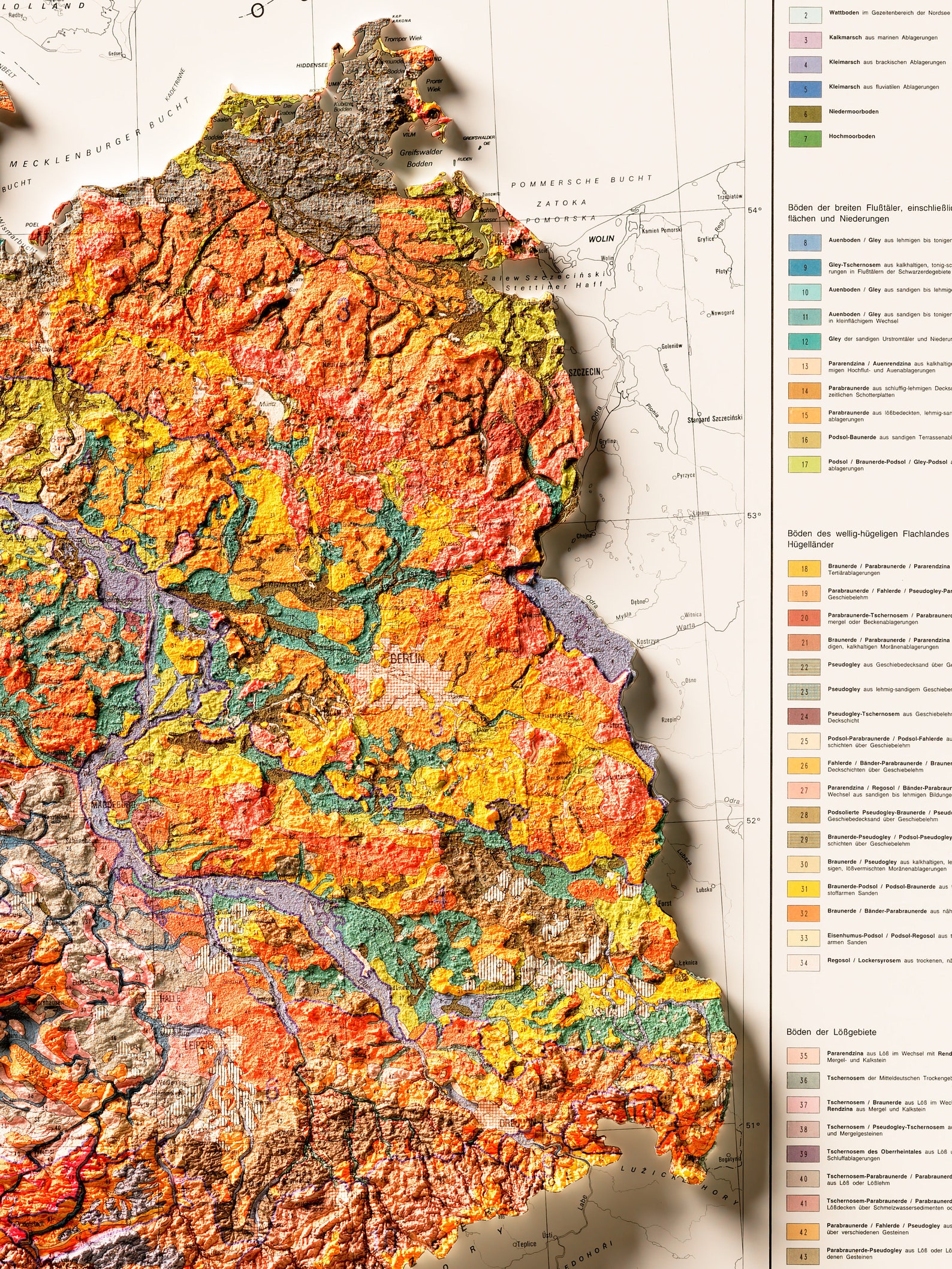 Germany Soil Map of 1995 2D Poster Shaded Relief Map, Fine Art Wall ...