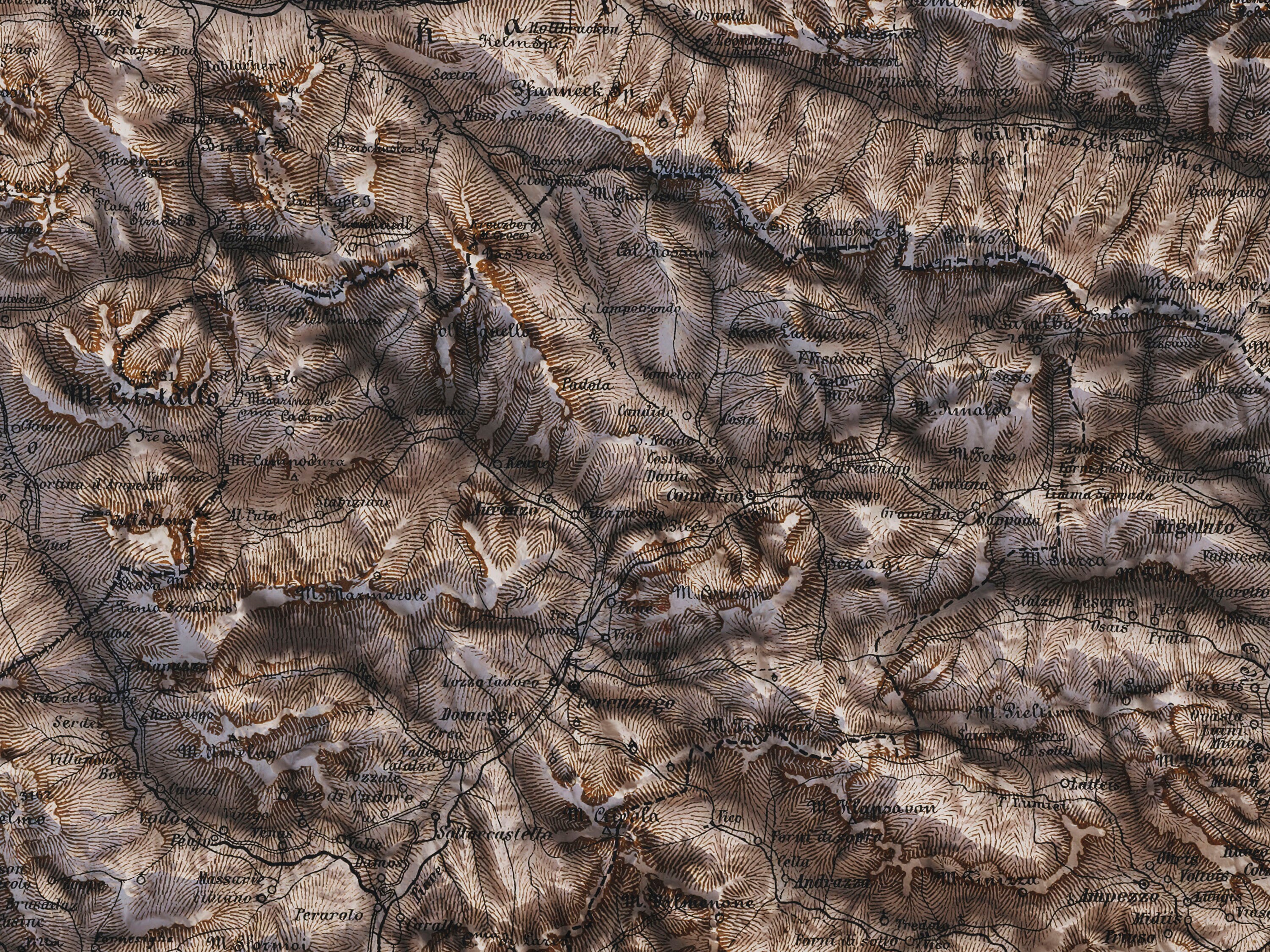 Dolomites italy Topographic Map of 1880 2D Poster Shaded Relief Map ...