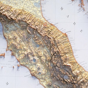 Italy Topographic Map of 1922 - 2D Poster Shaded Relief Map, Fine Art ...