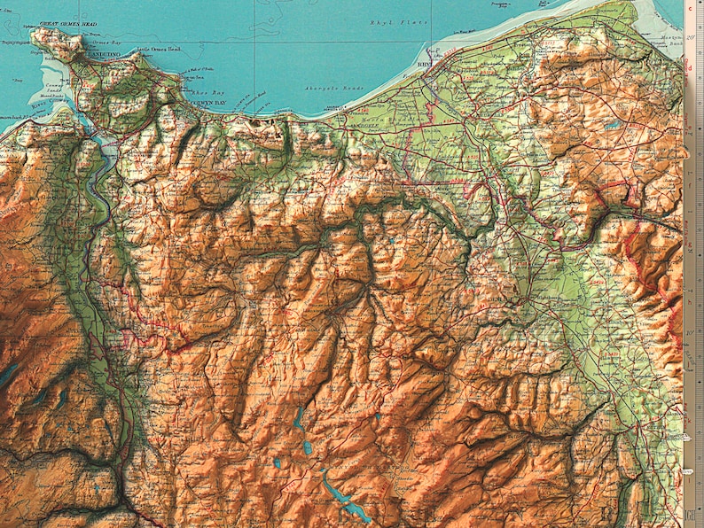 North Wales wales, UK Topographic Map of 1941 2D Poster Shaded Relief ...