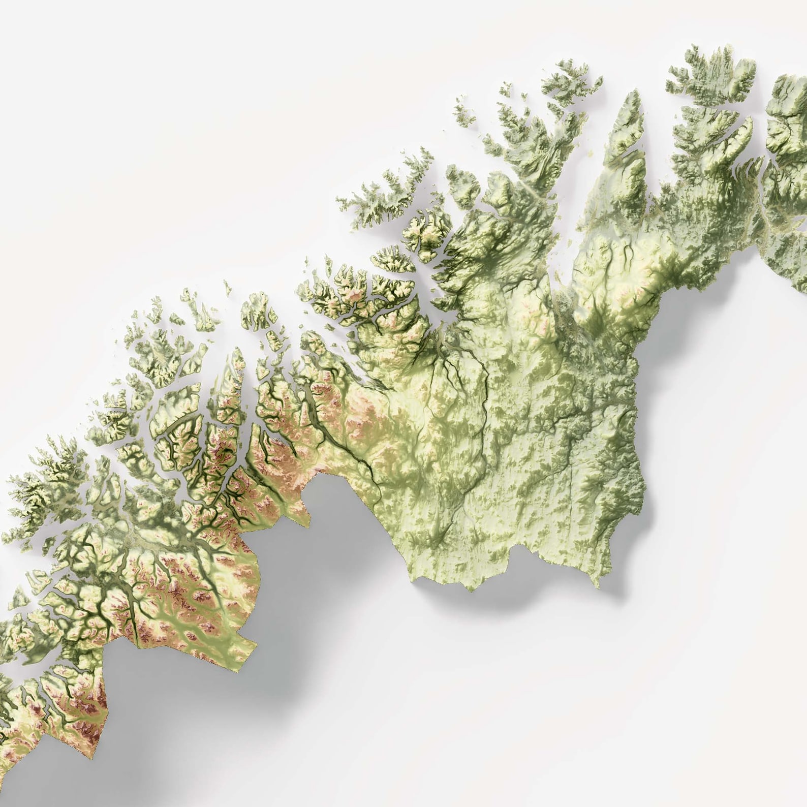 Norway Elevation Map - Geo Edition - Modern Flat Shaded Relief Print ...