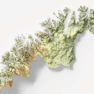 Norway Elevation Map (geo) - 2D Poster Shaded Relief Map, Fine Art Wall Decor, Geography Travel ...