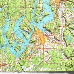 Seattle washington, USA Topographic Map of 1958 2D Poster Shaded Relief ...