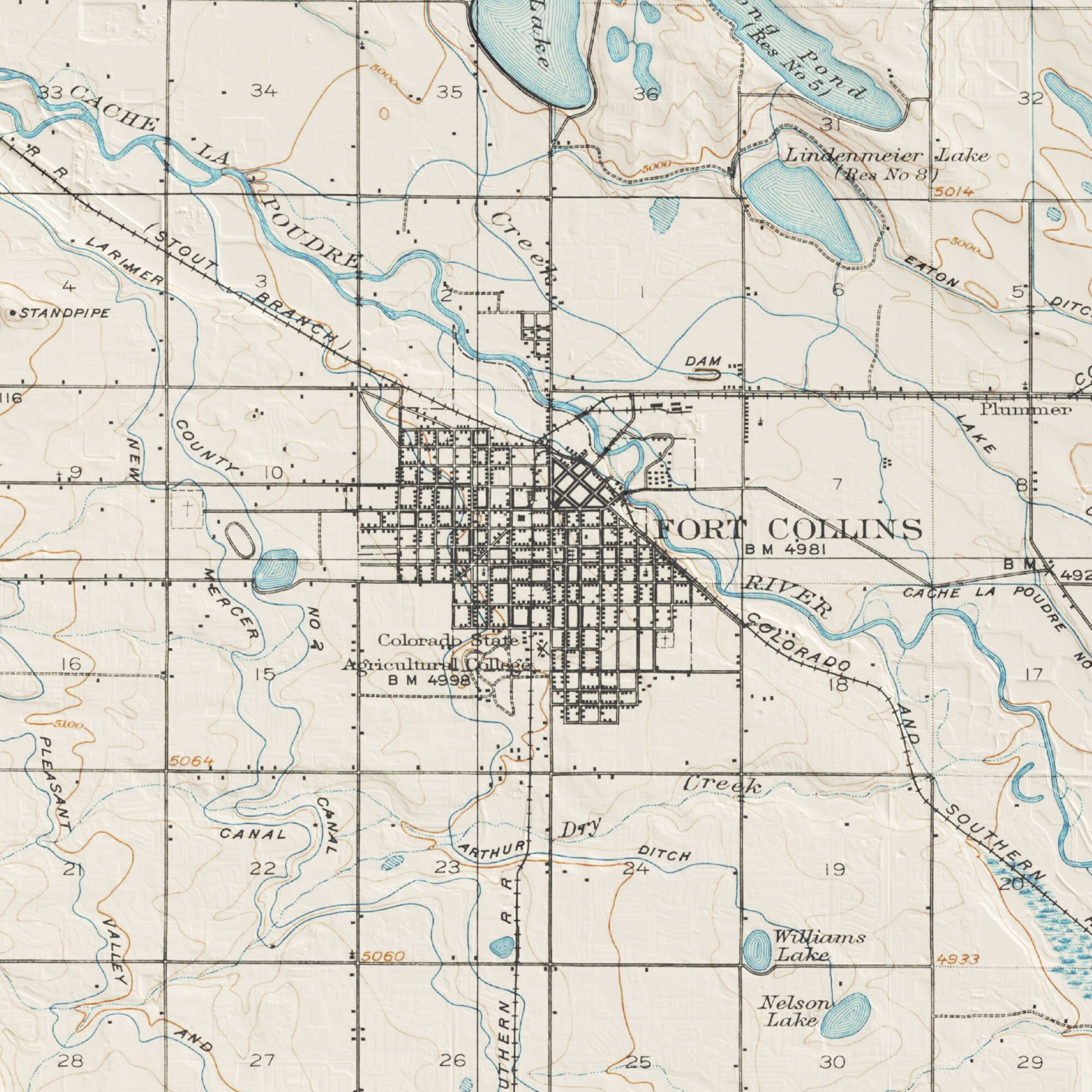 Fort Collins colorado, USA Topographic Map of 1906 2D Poster Shaded ...