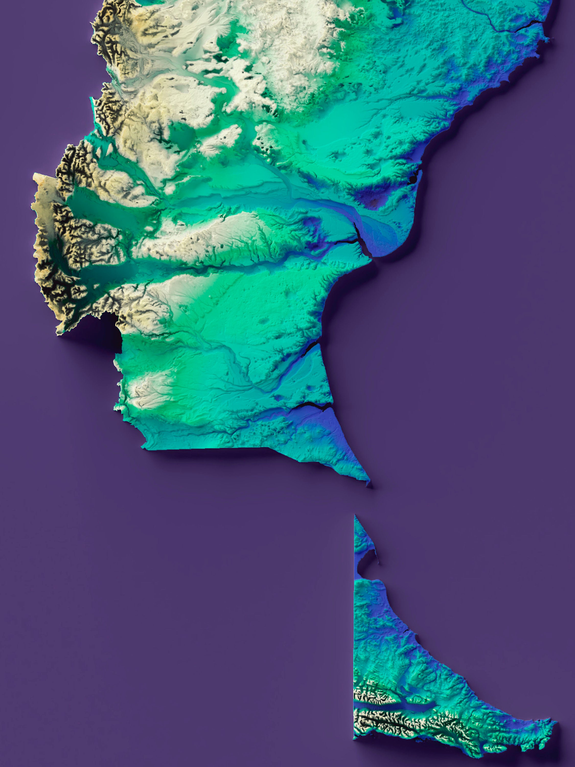 Argentina Elevation Map viridis 2D Poster Shaded Relief Map, Fine Art ...