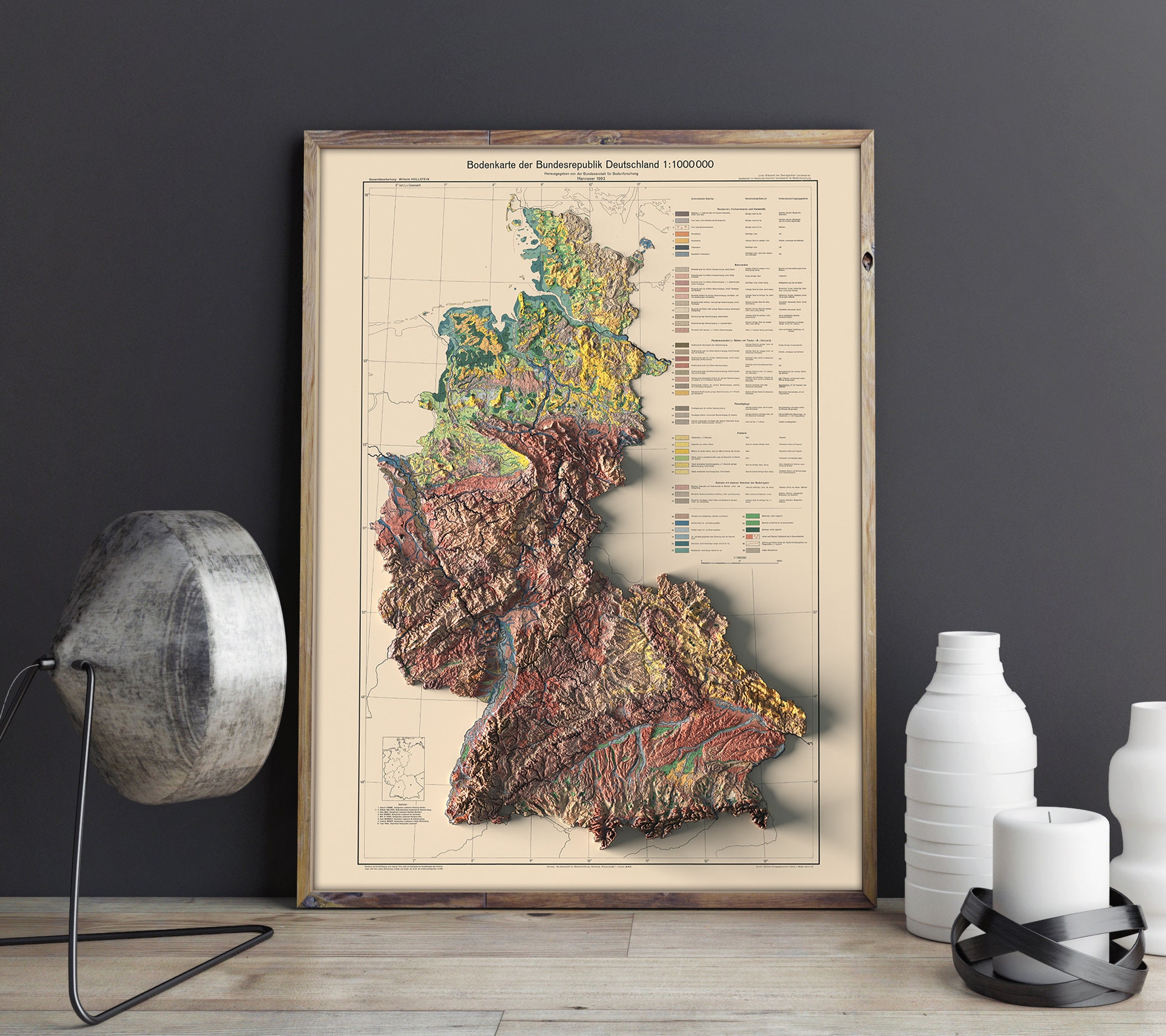 West Germany Soil Map of 1963 2D Poster Shaded Relief Map - Etsy