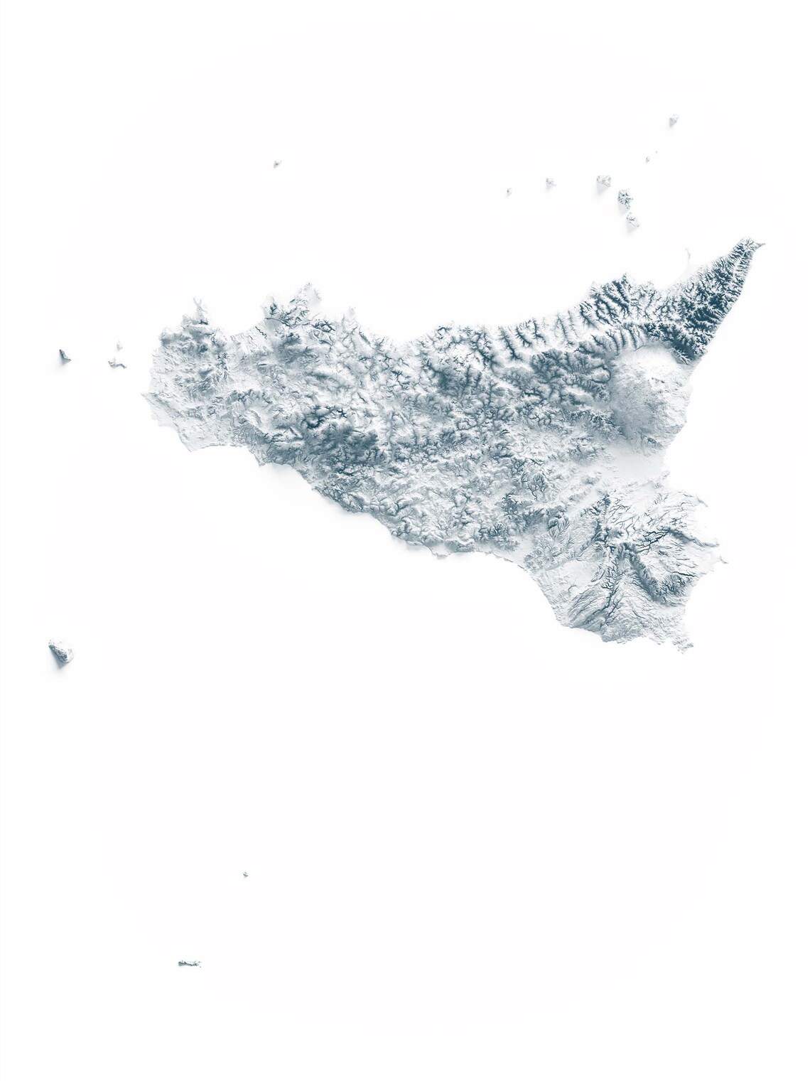 Sicily (italy) Elevation Map (white) - 2D Poster Shaded Relief Map ...