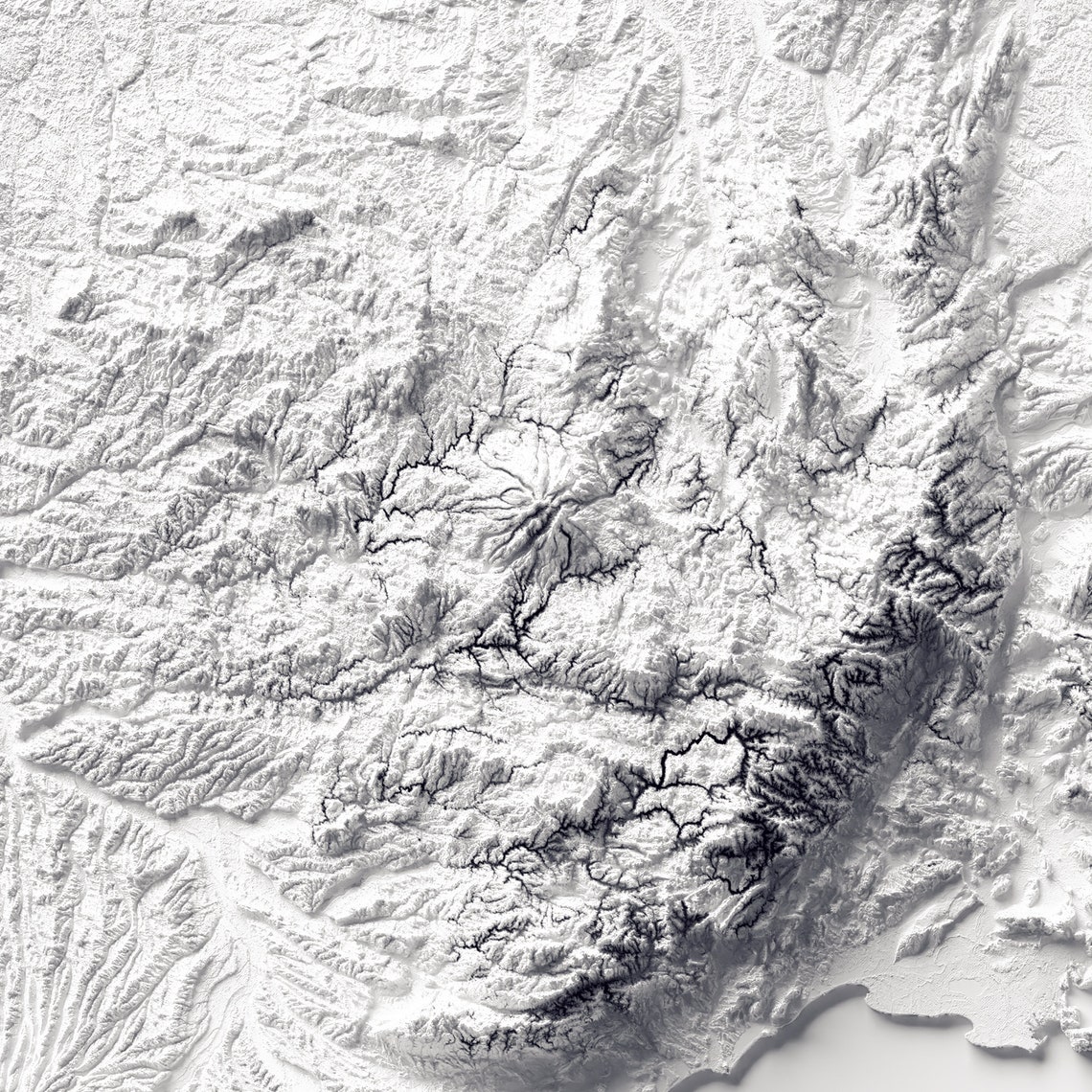 France Elevation Map (white) - 2D Poster Shaded Relief Map, Fine Art ...