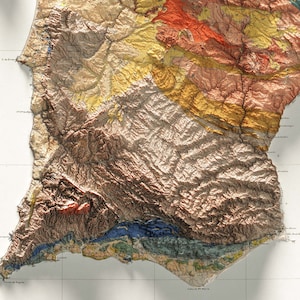 Portugal 1899 Geological Map: Vintage Flat Shaded Relief Print Art - Etsy